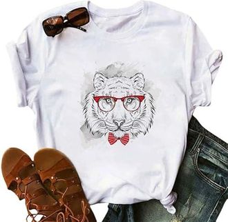 Keephen Color&eacute; Lion/Cheval/Tigre/Loup Impression 3D T-Shirt Femmes Animal Graphique Tees Casual Manches Courtes Col Rond T-Shirt &Eacute;t&eacute; Coupe L&acirc;che Tops