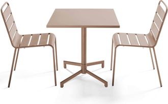 Oviala Palavas Set Tisch 70 cm und 2 Gartenst&uuml;hle aus Metall, Taupe