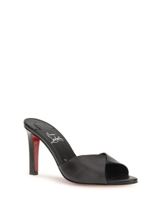 Christian Louboutin Womens Fanny Mules Sandals Black-Lin Black Calf Leather Bos Taurus Black/lin