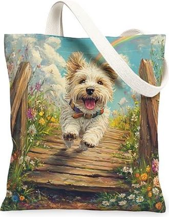 Generic Spring Brittanys Sac fourre-tout en toile r&eacute;utilisable pour le shopping Motif chien 33 x 38 cm