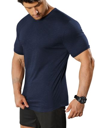 Coofandy T-Shirts f&uuml;r Herren Fitness Funktionsshirt Sport Shirt Herren Gym Muscleshirt Rundhals Basic Tops Dunkelblau XXL