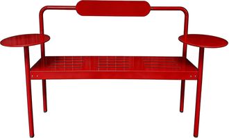 Generic Gartenbank Metall Wetterfest 2 Sitzer Parkbank Eisenbank Ruhebank mit Seitentischen R&uuml;ckenlos Sitzbank f&uuml;r Balkon, Terrasse Hof Gewerbliche Au&szlig;enberei