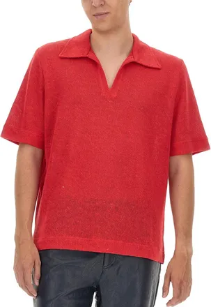 S&eacute;fr Linen V-Neck T-Shirt - Red