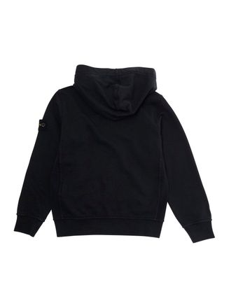 Stone Island Boys Kids Hoodie Black Cotton Hoods & Sweatshirts