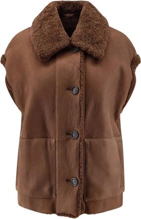 Brunello Cucinelli &Auml;rmellose Lammfellweste - - Jackets - Damen - Braun - M