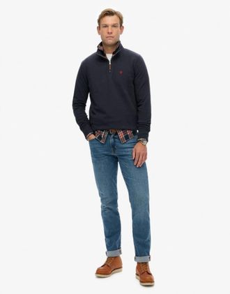 Superdry Preppy - Pullover in sehr dunklem Marineblau mit kurzem Rei&szlig;verschluss