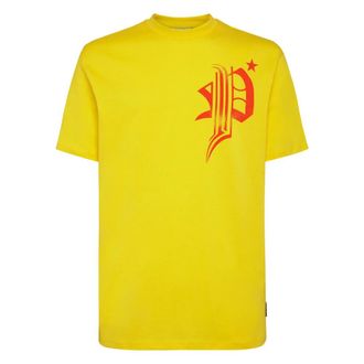 Philipp Plein Homme, Tops, Jaune, Taille: 3XL T-Shirt Col Rond Skull