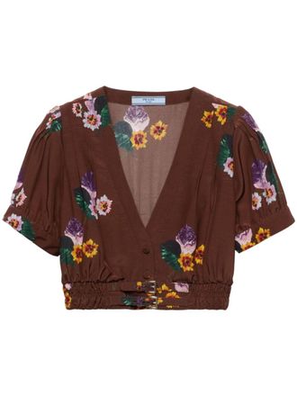 Prada Cropped-Top mit Blumen-Print - Braun