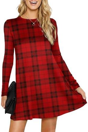 Re Tech UK Robe Patineuse - pour Femme - Jersey - Longueur midi/Manches Longues - Carreaux &eacute;cossais - M/L EU 40-42