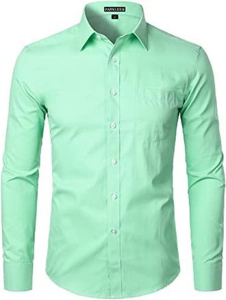 PARKLEES Chemise à manches longues pour homme - Coupe ajustée - Style décontracté - Avec poche, Micro sergé vert clair, XXL