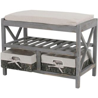 Hhg jamais utilis&eacute;] Etag&egrave;re / range-chaussures / banc, 45x65x34cm, shabby chic, vintage, gris