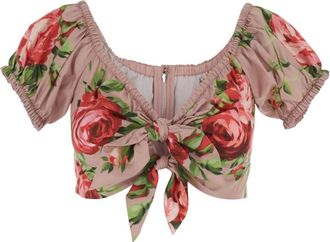 Dolce & Gabbana Femme, Blouses et Chemises, Multicolore, Taille: 36 FR Haut en coton &agrave; imprim&eacute; bouquet de roses