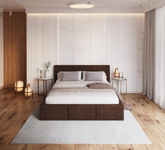 FDM Polsterbett mit Bettkasten 90x200 120x200 140x200 160x200 180x200 cm - Stauraumbett aus Velours, gepolstertes Kopfteil, Lattenrost & Metallrahmen, kla