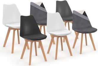 IDMarket Lot de 6 chaises scandinaves SARA Gris fonc&eacute;, Blanc, Noir et Velours patchworks Noir, Gris et Blanc