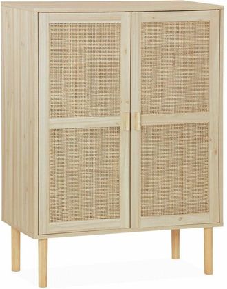 Sweeek Sweeek - Buffet en cannage - Camargue - décor bois et cannage. 2 portes. buffet haut. vaisselier. l 80 x l 40 x H110cm