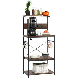 Furniture R FurnitureR &Eacute;tag&egrave;re de cuisine avec multiprise, armoire de rangement &agrave; 3 niveaux, support pour four &agrave; micro-ondes, &eacute;tag&egrave;re verticale pour salle &agrave;