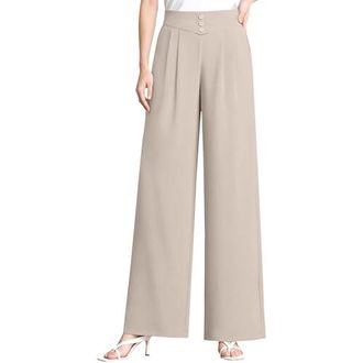 Generic EllaFlow Pantalon de travail pour femme - Doux - Taille haute - Jambe large - Drap&eacute; - Pantalon extensible pour femme de plus de 50 ans, beige, S