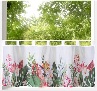 Heimtexland Scheibengardine Blumen Gardine Digitaldruck HxB 45x120 Fensterdekoration Oekotex Bistrogardine Palmblatt Typ789 Tropical Bunt