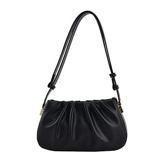 Generic Sac &agrave; main et sac &agrave; main pliss&eacute;s tendance pour femme, sacs &agrave; bandouli&egrave;re en cuir avec fermeture &eacute;clair, petits sacs &agrave; main sous les bras, Noir, Small
