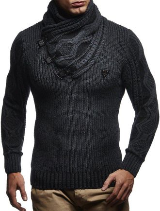 LEIF NELSON Herren Strick-Pullover Schalkragen Slim Fit Winter Sommer Moderner Männer schwarzer Pulli T-Shirt Langarm mit Kragen Herren Hoodie-Wollpullover 5195 A