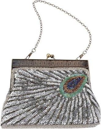 Hemoton Sac &agrave; Main Paon &agrave; Paillettes Pochette Perl&eacute;e Vintage Pochettes de Soir&eacute;e pour Femmes Sac Perl&eacute;