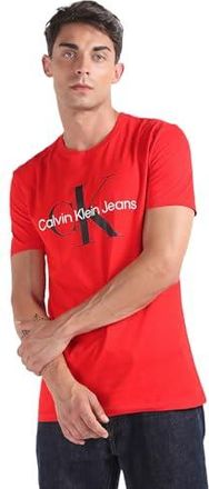 Calvin Klein Jeans T-Shirt Manches Courtes Homme Col Ras-du-Cou, Rouge (Fiery Red), XXL