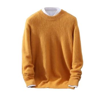 Generic Pull tricoté en laine mélangée à col rond pour homme - Chaud et confortable - Décontracté - Automne et hiver, Curcuma, 3XL
