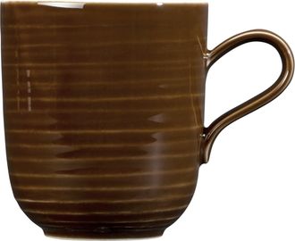 SELTMANN WEIDEN Terra Kaffeebecher, 400 ml, Henkelbecher mit spiralförmigem Relief, Spülmaschinen- und mikrowellenfest, Porzellan, Erdbraun
