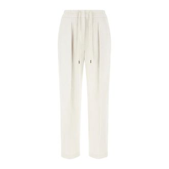 Brunello Cucinelli Femme, Pantalons, Blanc, Taille: 38 FR Pleated Straight Pantalons