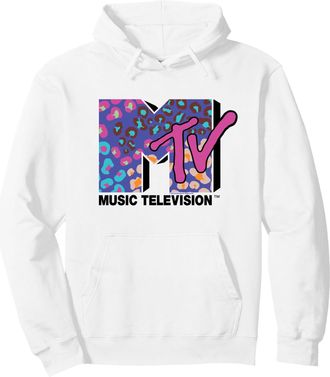 Giesswein Retro Lilac Leopard Print Music TV Logo Pullover Hoodie