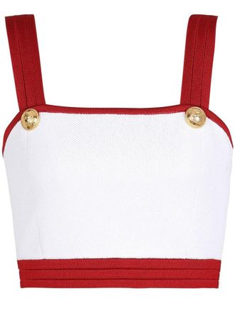 Balmain haut crop &agrave; bords contrastants - Blanc