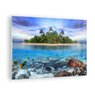 Arttor Bilder auf Glas Strand lagune wasser ozean Glasbild 70x50cm Wandbilder Dekoration Wohnzimmer Schlafzimmer Küche Deko Klein Wanddeko Bild im Glas Wand 