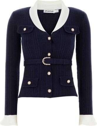 Self Portrait Femme, Pulls, Bleu, Taille: 40 FR Knit Cardigan