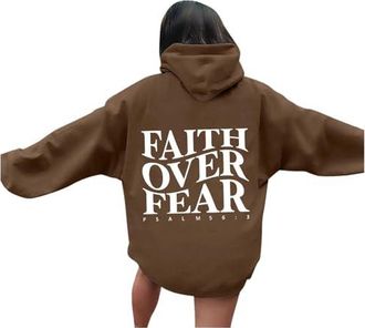 Generic Sweat &agrave; capuche pour femme Jesus Faith Over Fear Essential Hoodies Workou d&eacute;contract&eacute; graphique chr&eacute;tien Haut &agrave; capuche Dieu dr&ocirc;le Coupe ample Plage &eacute;