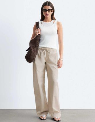 & Other Stories Pantalon ample en coton &agrave; enfiler - Beige-Neutral