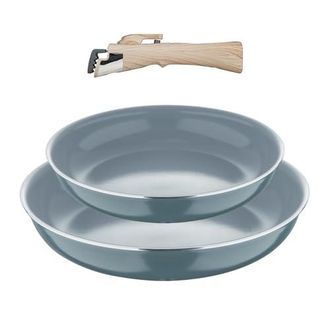 Bergner Set 2 Po&ecirc;les (22+26 cm) avec Poign&eacute;e amovible - Aluminium press&eacute; - Rev&ecirc;tement int&eacute;rieur gris - Compatible induction - Vert