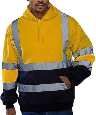 Generic Sweat à capuche pour homme - Rayures réfléchissantes - Vêtement de travail - Veste de travail - Veste de sécurité à manches longues - Haute visibilité