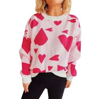 Generic Pull damour &agrave; manches longues pour la Saint-Valentin - Grande taille - Coupe ample - Doux et confortable - Imprim&eacute; coeur - Pour femme - Chaud - Imprim