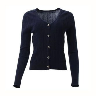 Generic Cardigan cor&eacute;en en tricot &agrave; col en V pour femme - D&eacute;contract&eacute; - Cardigans basiques - Printemps - Manteaux vintage, bleu marine, Taille 3XL