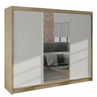 Mirjan24 Mobilier1 - Armoire Closico 158, Sonoma ch&ecirc;ne + Blanc, 215x200x58cm, Portes darmoire: Coulissantes, Nombre d&eacute;tag&egrave;res: 0