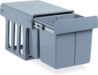 Relaxdays Einbaumülleimer Küche, Auszug, Duo je 15 l, Müllsystem Unterschrank, Kunststoff, HBT 35,1 x 34,3 x 48 cm, grau