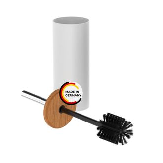 Rival Rival WC-Garnitur Life Style weiß mit Rundbürste, Edelstahlgriff & geölter Buchenholzabdeckung - Toilettenbürste mit ergonomischem Griff - Klobürste f
