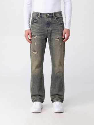 Purple Jean droit en denim de coton avec effet us&eacute; et imprim&eacute; graphique