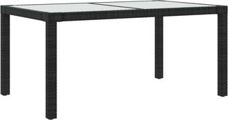 vidaXL Gartentisch 150x90x75 cm Geh&auml;rtetes Glas Poly Rattan Schwarz Vidaxl