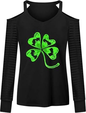Generic Chemise unie à manches longues pour femme, coupe classique, chemise de St Pa Tricks Day pour femme, manches longues, épaules dénudées, col en V, t-shi