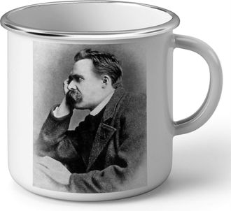 Fabulous Emaillierter Metallbecher 284ml Friedrich Nietzsche Philosoph Ber&uuml;hmtheit Portrait Vintage