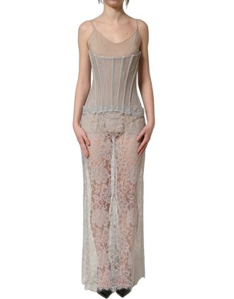 Dolce & Gabbana Womens Gray Lace Corset Style Bodice Maxi Dress