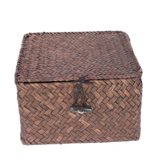 Cabilock Seegras Aufbewahrungskorb Quadratisch 14x14x8cm Gewebt Mit Deckel Haushalt Korb Zur Kleinigkeiten Lagerung Wohndeko