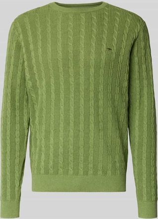 Fynch-Hatton Strickpullover mit Zopfmuster und Label-Stitching