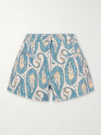 Etro Paisley-print Denim Shorts - Blue